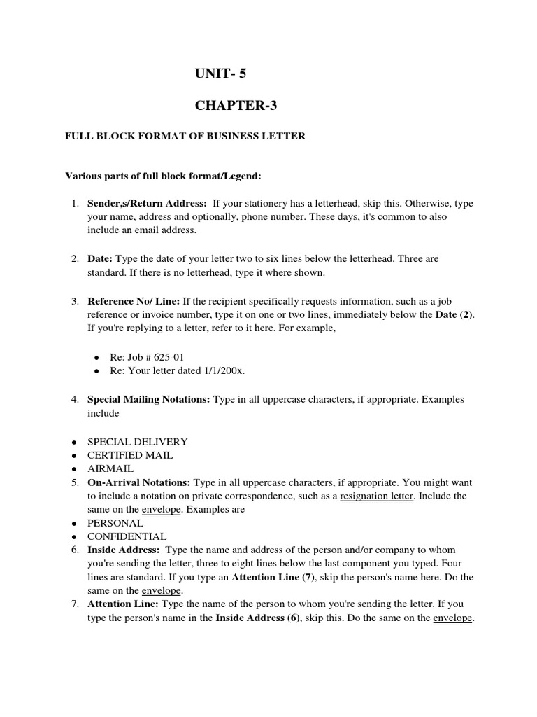 Unit-5 Chapter-3: Full Block Format of Business Letter | PDF | Email ...