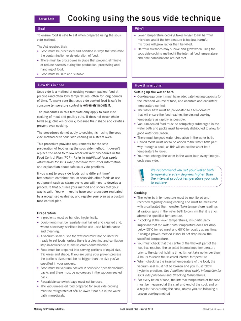 Template Food Control Plan Revised Sous Vide Section | PDF | Water | Foods