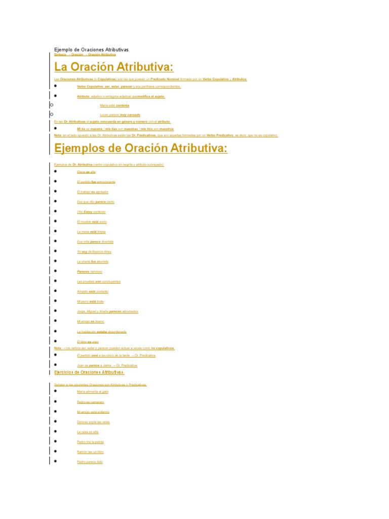 Ejemplo de Oraciones Atributivas | PDF | Predicado (Gramática) | Verbo