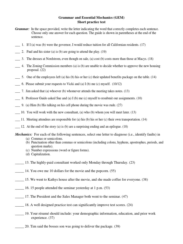 GEM Grammar Practice Test | PDF | Nonverbal Communication | Comma