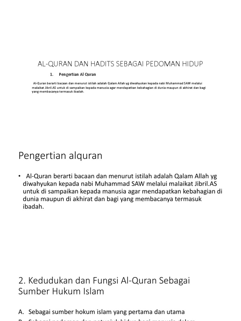 Al-Quran Dan Hadits Sebagai Pedoman Hidup | PDF