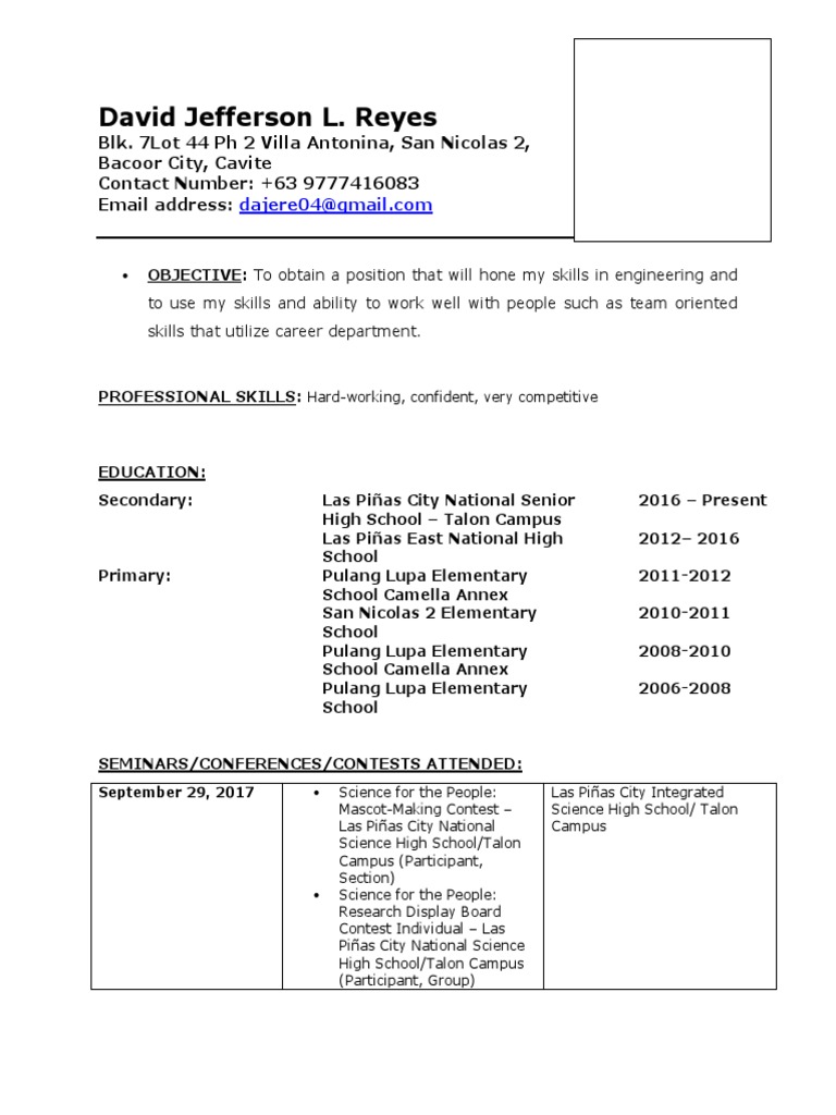 Sample CV David | PDF | Literacy | Behavior Modification