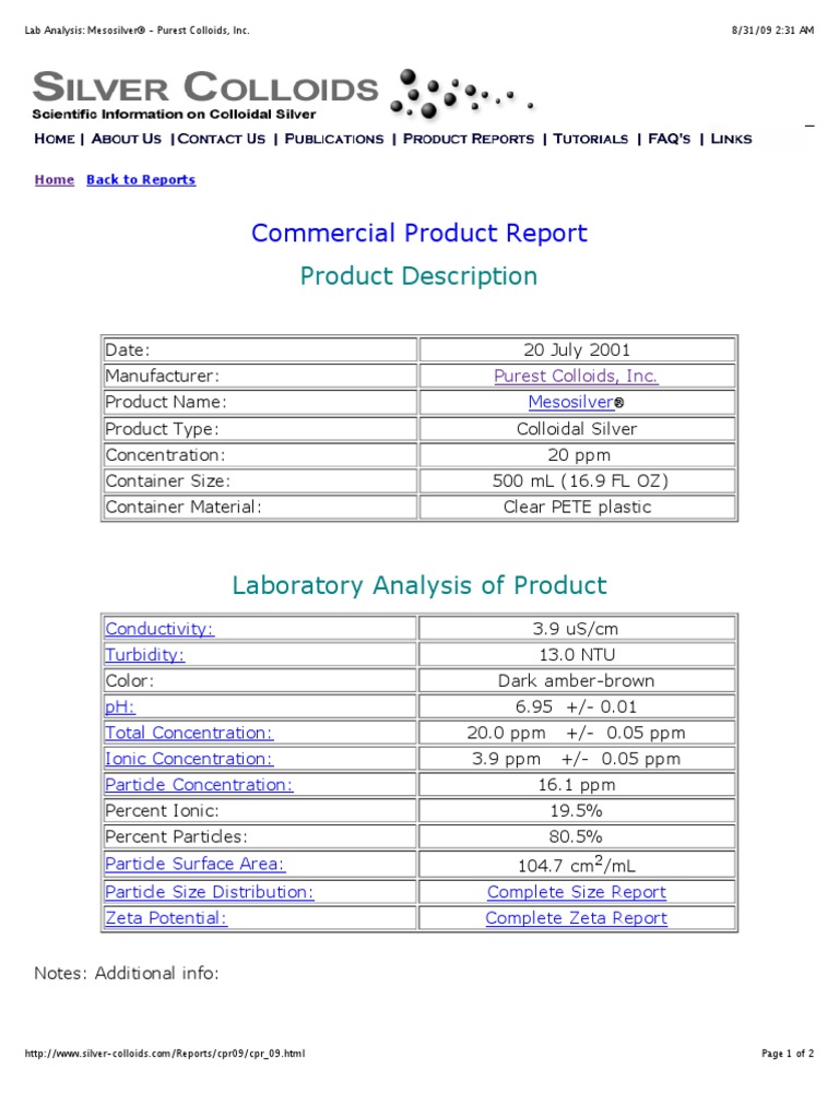 Lab Analysis - Mesosilver® - Purest Colloids, Inc PDF | PDF | Soft ...