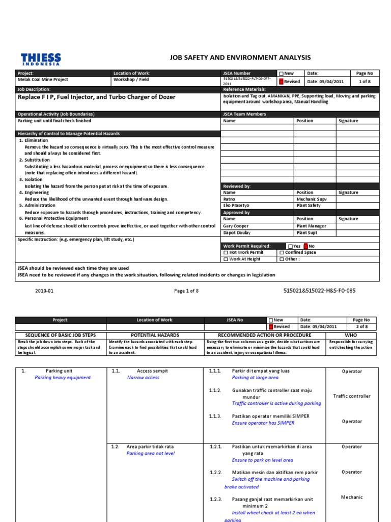 515021&515022-PLT-DZ-077-2011 Replace FIP, Fuel Injector, and Turbo Charge of Dozer | PDF ...