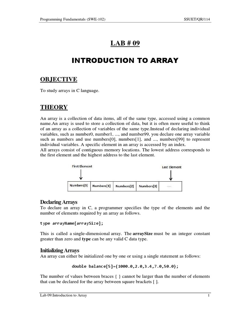 Swe-102 Lab 09 | PDF | Data Type | Array Data Structure