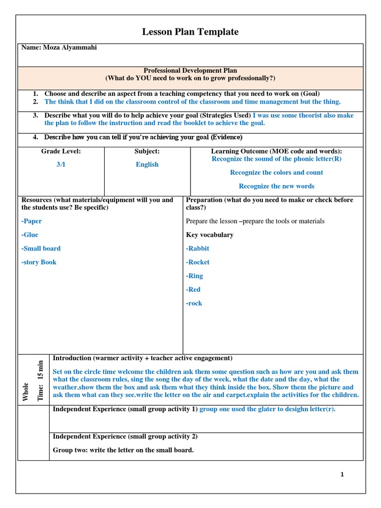 Lesson Plan Template: Prepare The Lesson - Prepare The Tools or ...