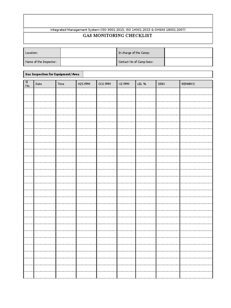 Confined Space Gas Inspection Report | PDF