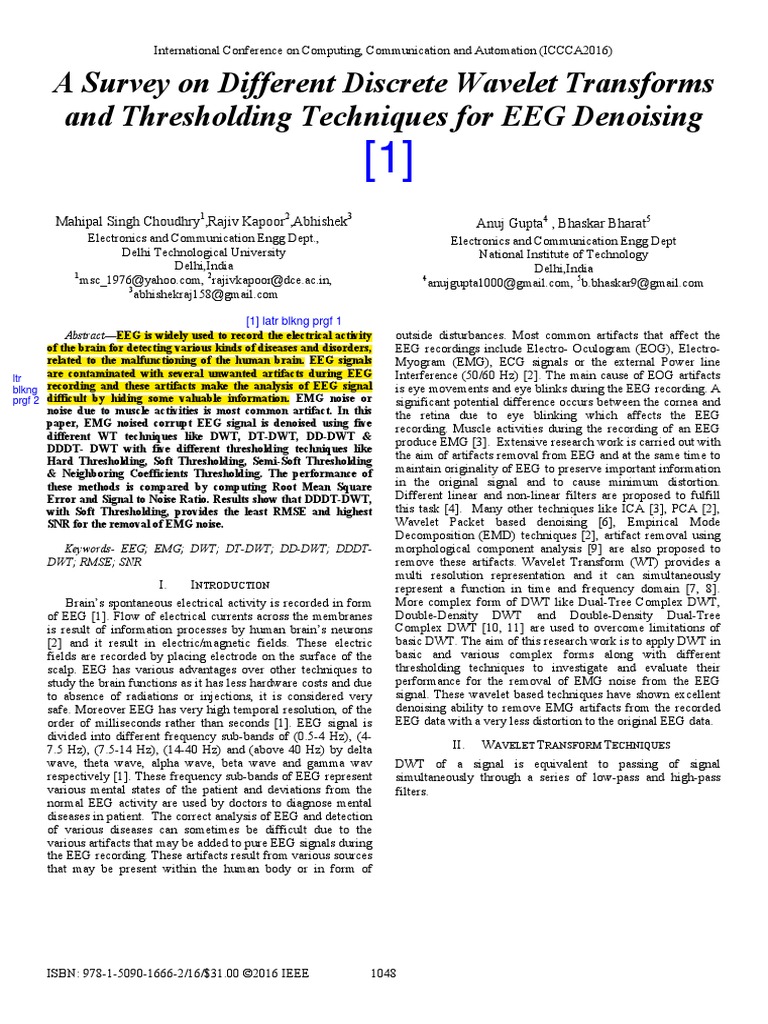 A Survey On Different Discrete Wavelet Transforms and Thresholding Techniques For EEG Denoising ...