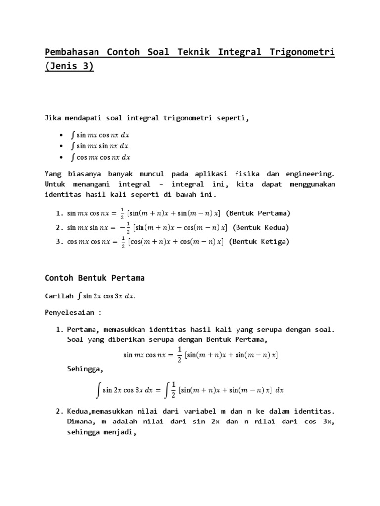 Contoh Soal Integral Trigonometri | PDF | Metode & Bahan Ajar