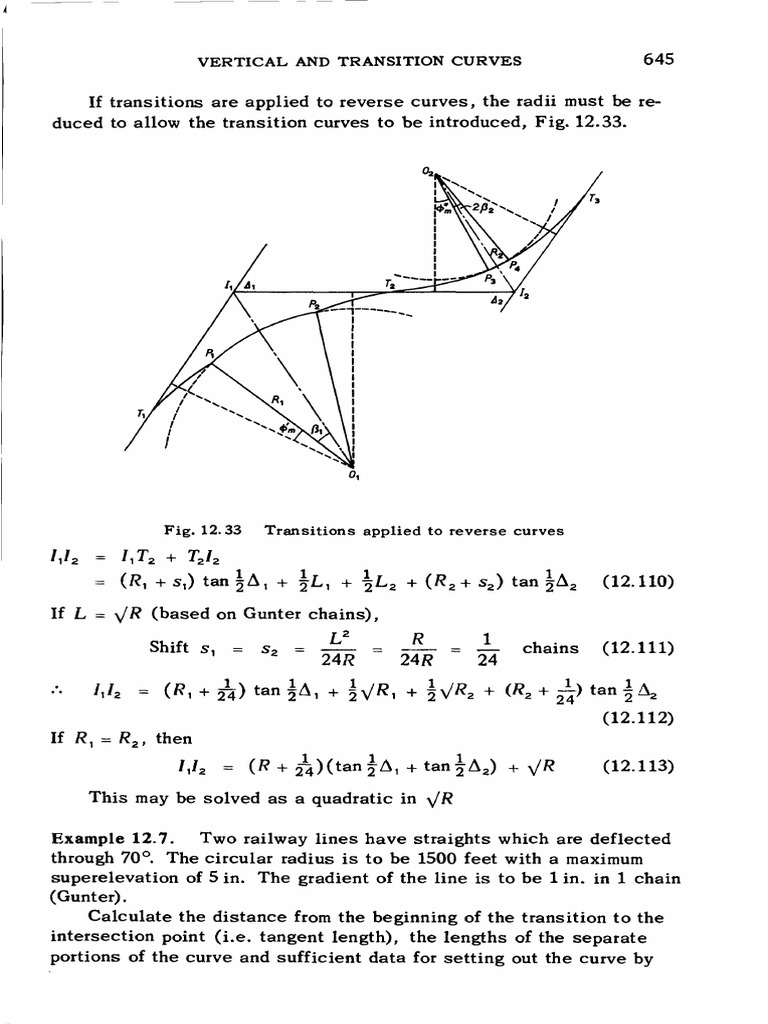 Calculation of Transition Curves for Reverse Curves on Railway Lines | PDF
