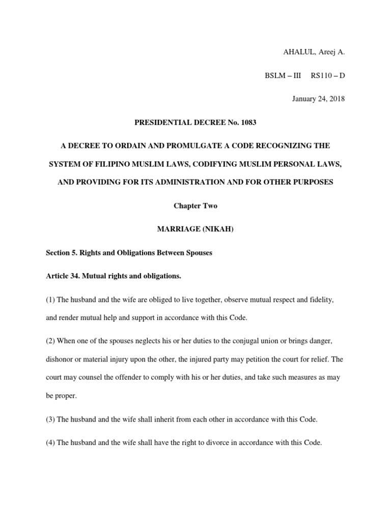Code of Muslim Personal Laws of The PH | PDF | Husband | Wife