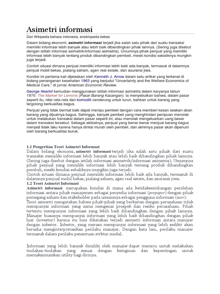 Asimetri Informasi Materi | PDF