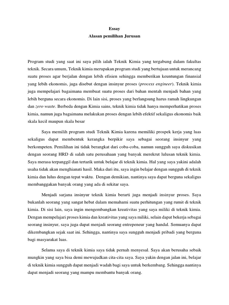 Essay Alasan Memilih Jurusan | PDF