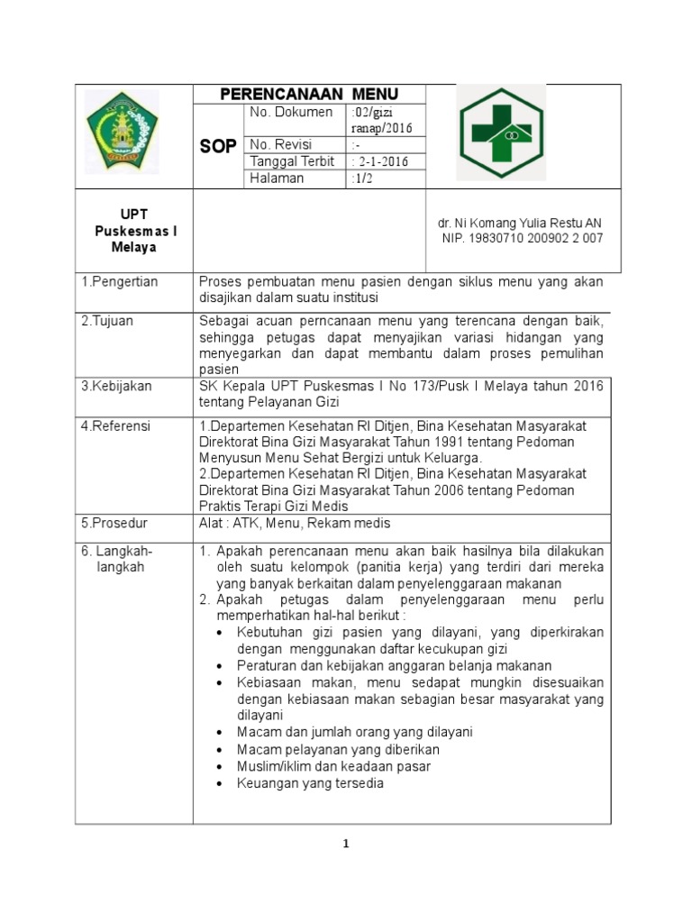 Sop Perencanaan Menu | PDF | Sains & Matematika