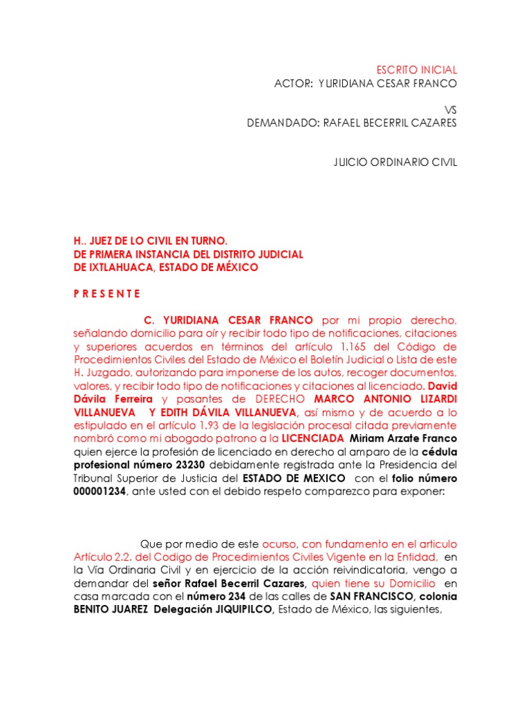 Demanda Ordinaria Civil | PDF | Demanda judicial | Propiedad