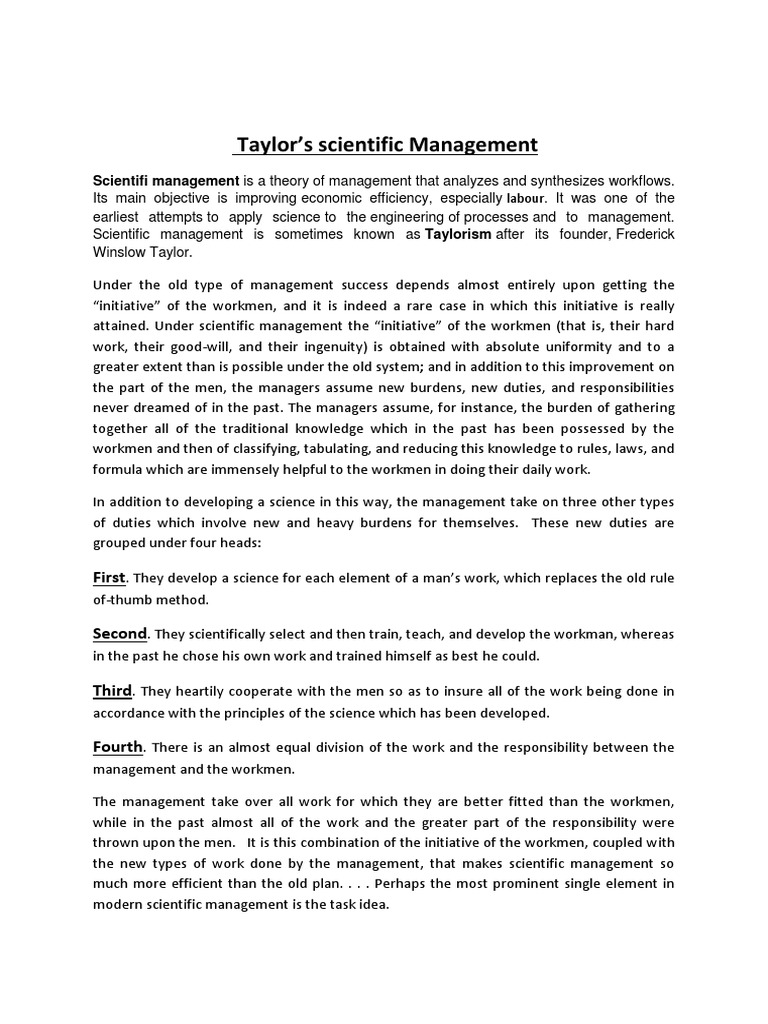 Taylor S Scientific Management Pdf Science Business