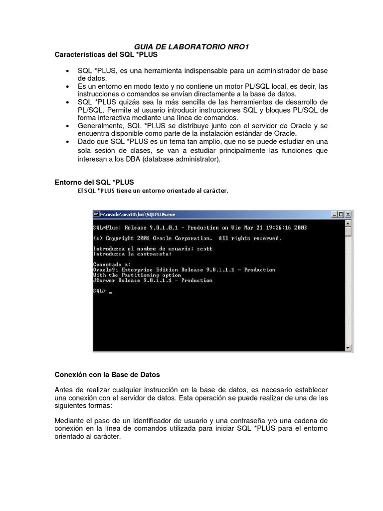 1.-Laboratorio SQLPLUS | PDF | SQL | Archivo de computadora