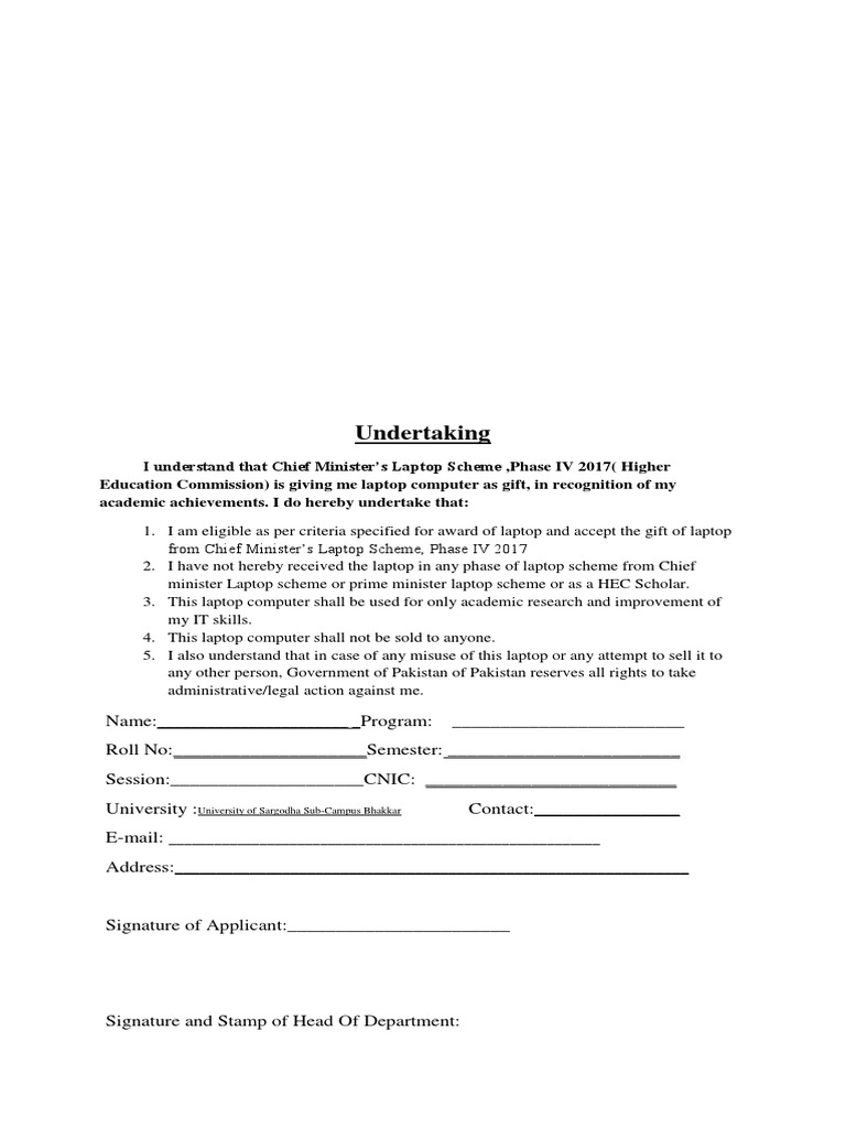 Undertaking: University of Sargodha Sub-Campus Bhakkar | PDF