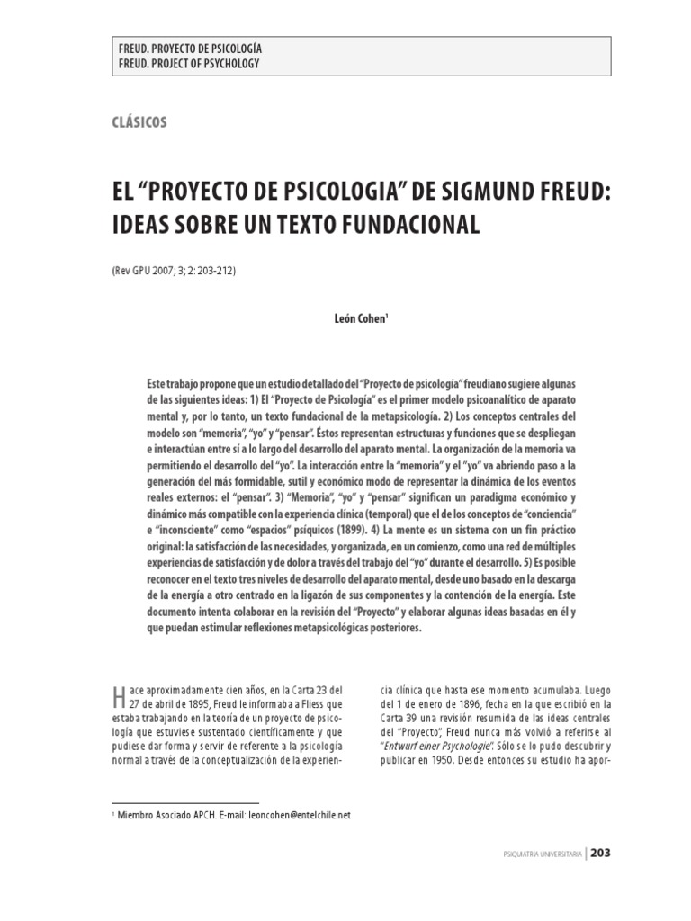 Freud y el Proyecto de Psicología | PDF | Sigmund Freud | Psicoanálisis