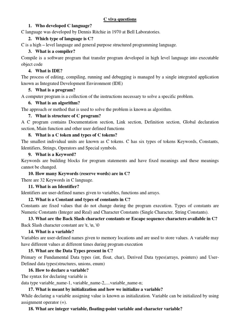 Programming in C Viva | Download Free PDF | C (Programming Language) | Control Flow