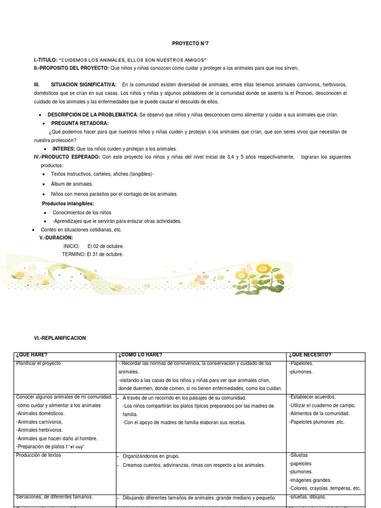 Proyecto Los Animales | PDF | Aprendizaje | Educación de la primera ...