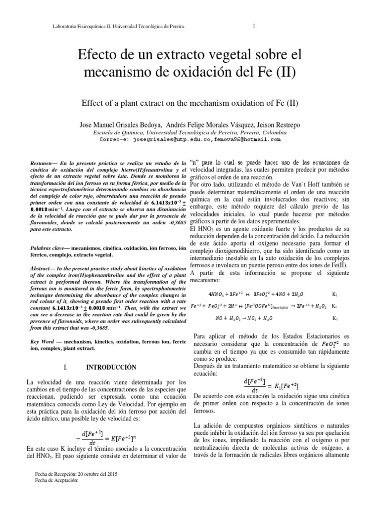 Oxidación Ión Ferroso | PDF | Redox | Cinética química