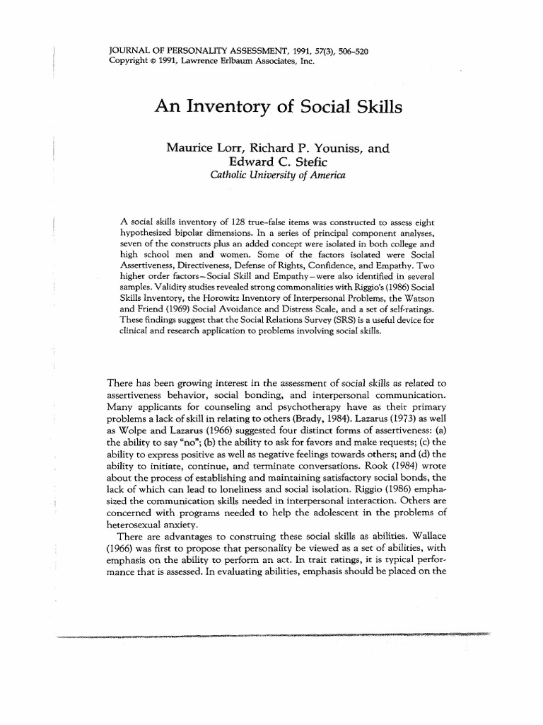 Inventory of Social Skills | PDF
