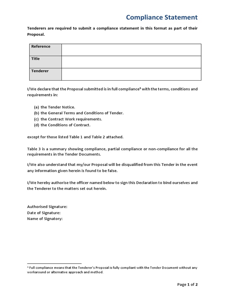 Template - Compliance Statement (ITT) | PDF | Signature | Government ...