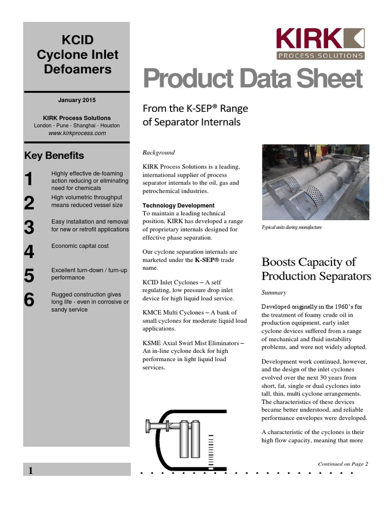 KIRK KCID Inlet Cyclones | PDF | Chemical Engineering | Industries