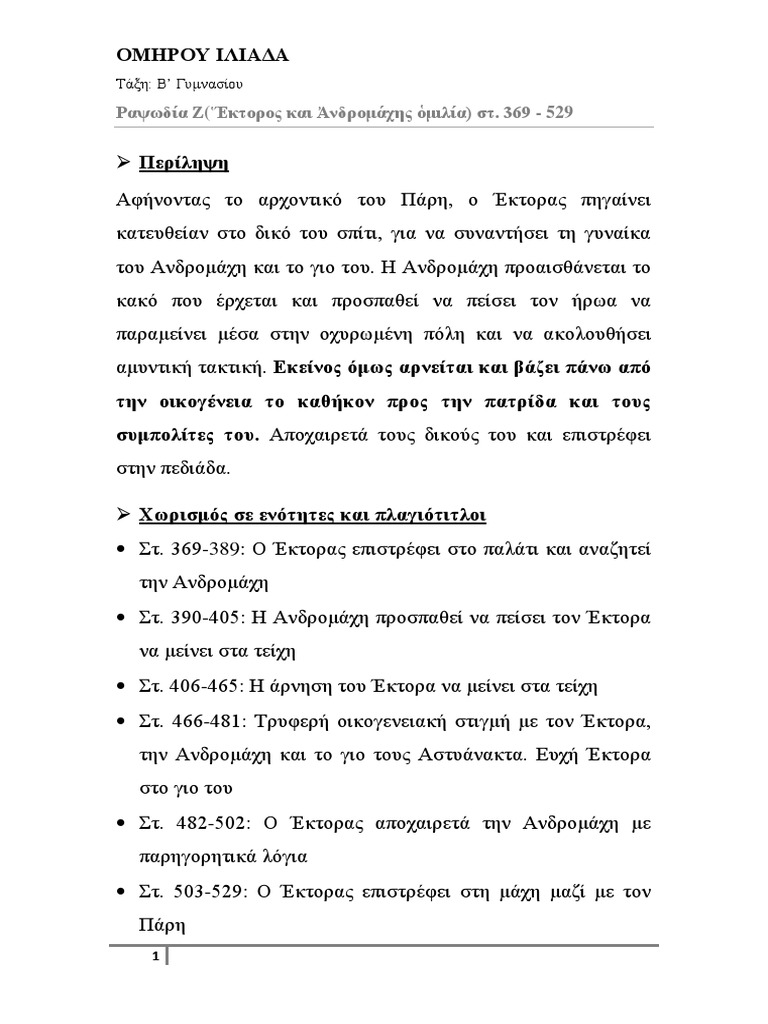 288914125 ΟΜΗΡΟΥ ΙΛΙΑΔΑ ΡΑΨΩΔΙΑ Ζ | PDF