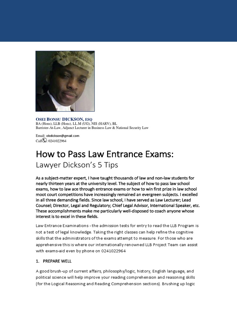 How To Pass The Law Entrance Exams - Lawyer Dickson's 5 Proven Tips ...