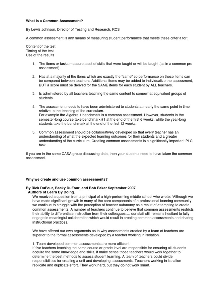 What Is A Common Assessment | Download Free PDF | Educational ...