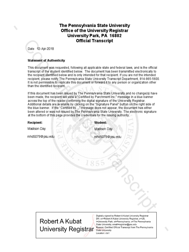 Officialtranscript Allcreditrecords | PDF | Grading (Education) | Pennsylvania State University