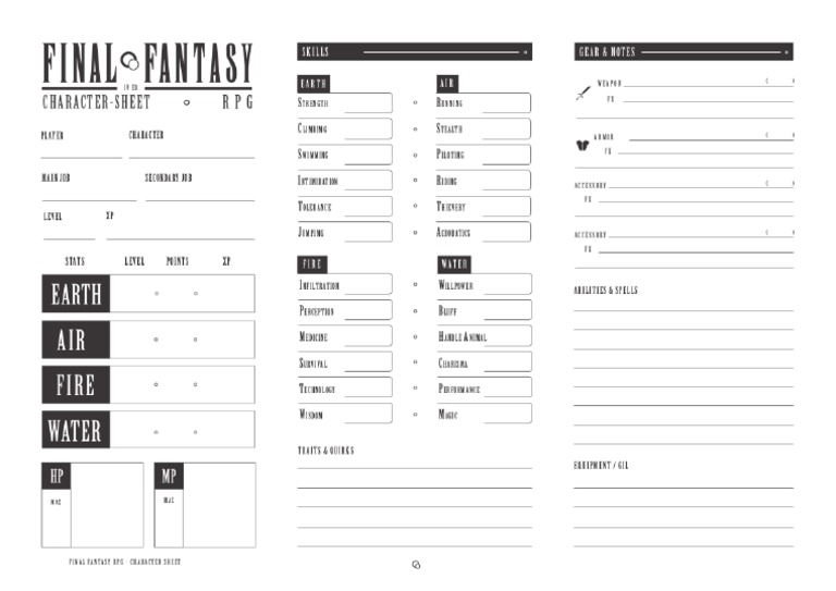 FFRPG 4th Character Sheet | PDF