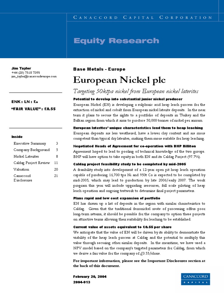 European Nickel PLC | PDF | Nickel | Economic Geology