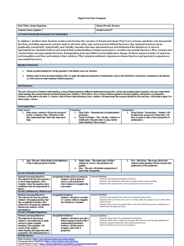 Digital Unit Plan Template 1 | PDF | Equations | Function (Mathematics)