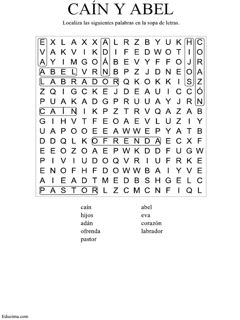 Sopa de Letras Caín y Abel | PDF