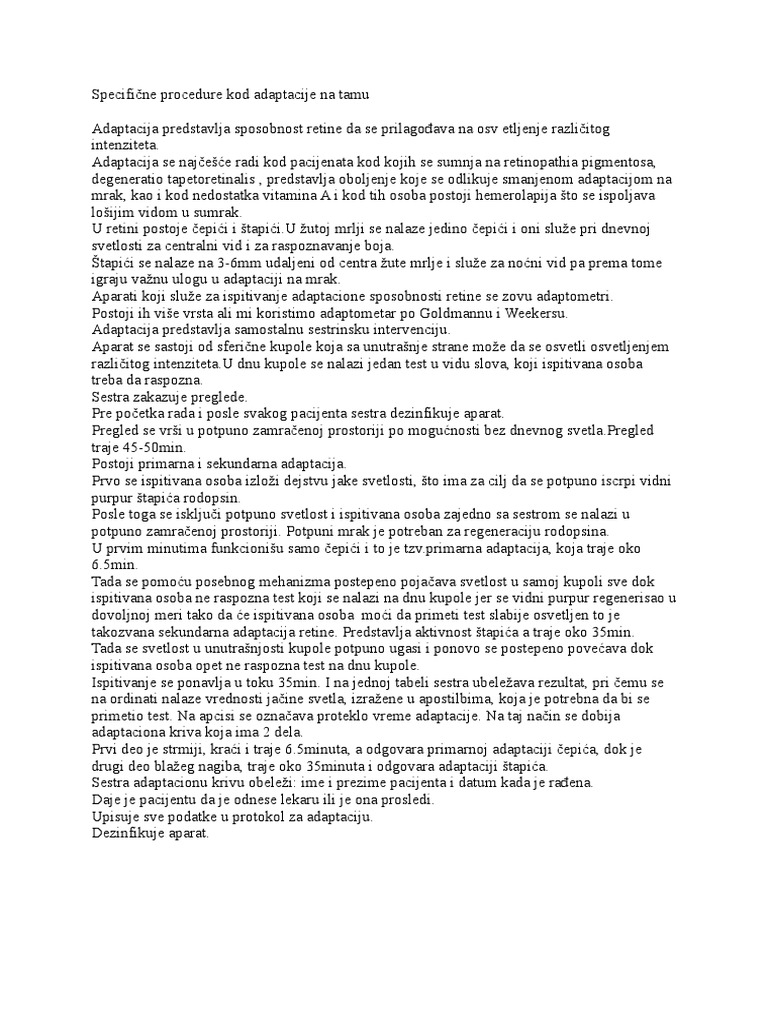 Specifične Procedure Kod Adaptacije Na Tamu | PDF