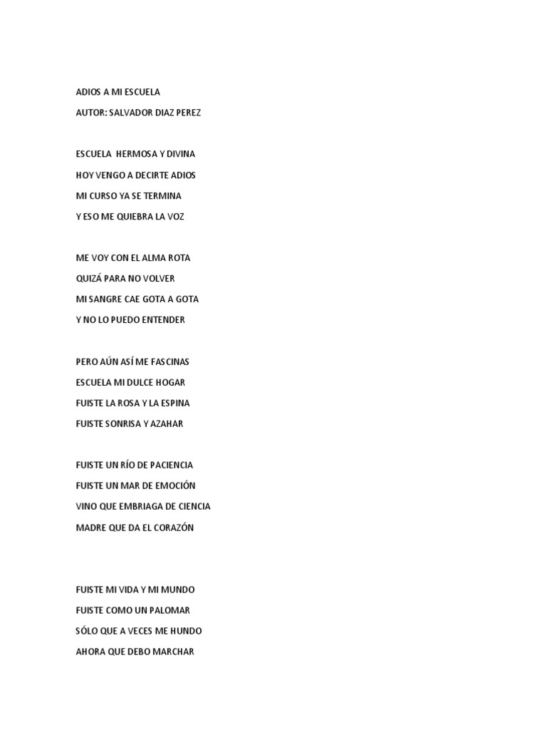 Poesia Adios A Mi Escuela para El Homenaje de Julio 4o A Elsa