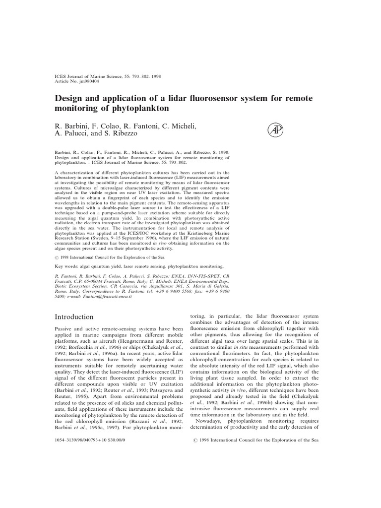 Design and Application of A Lidar Fluorosensor System For Remote ...