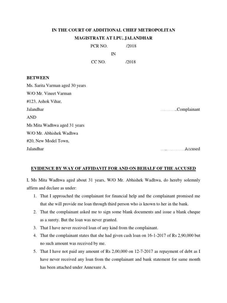 Evidence Affidavit | PDF | Cheque | Negotiable Instrument