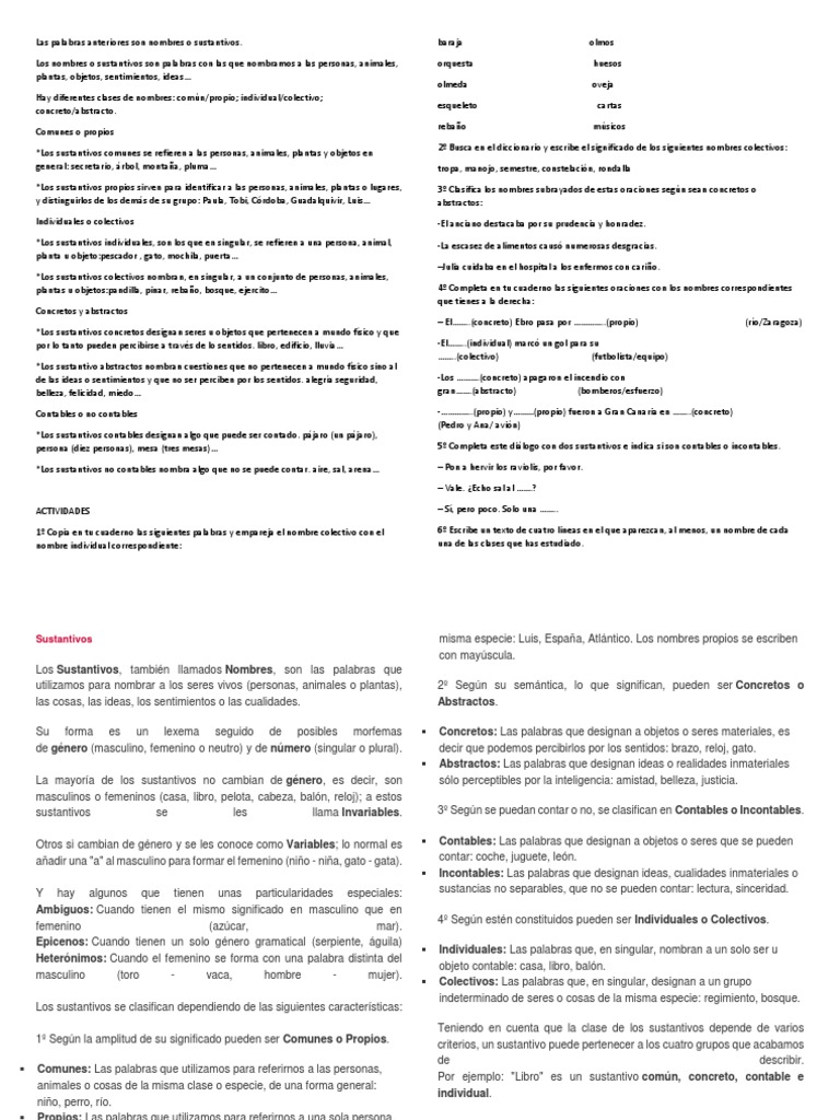 Clases y Ejercicios de Sustantivos | PDF | Sustantivo | Palabra