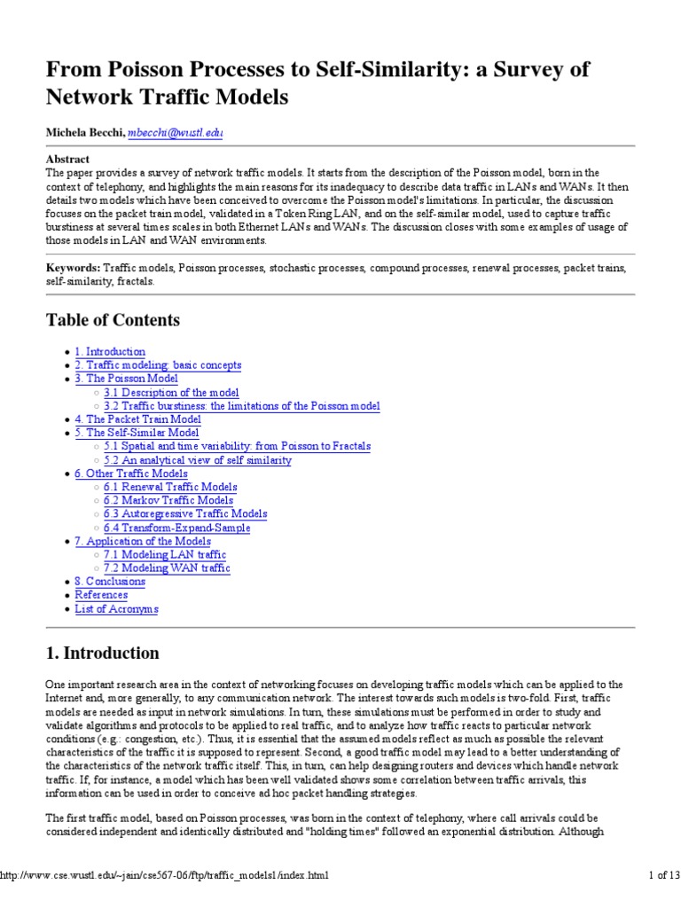 From Poisson Processes To Self-Similarity: A Survey of Network Traffic ...