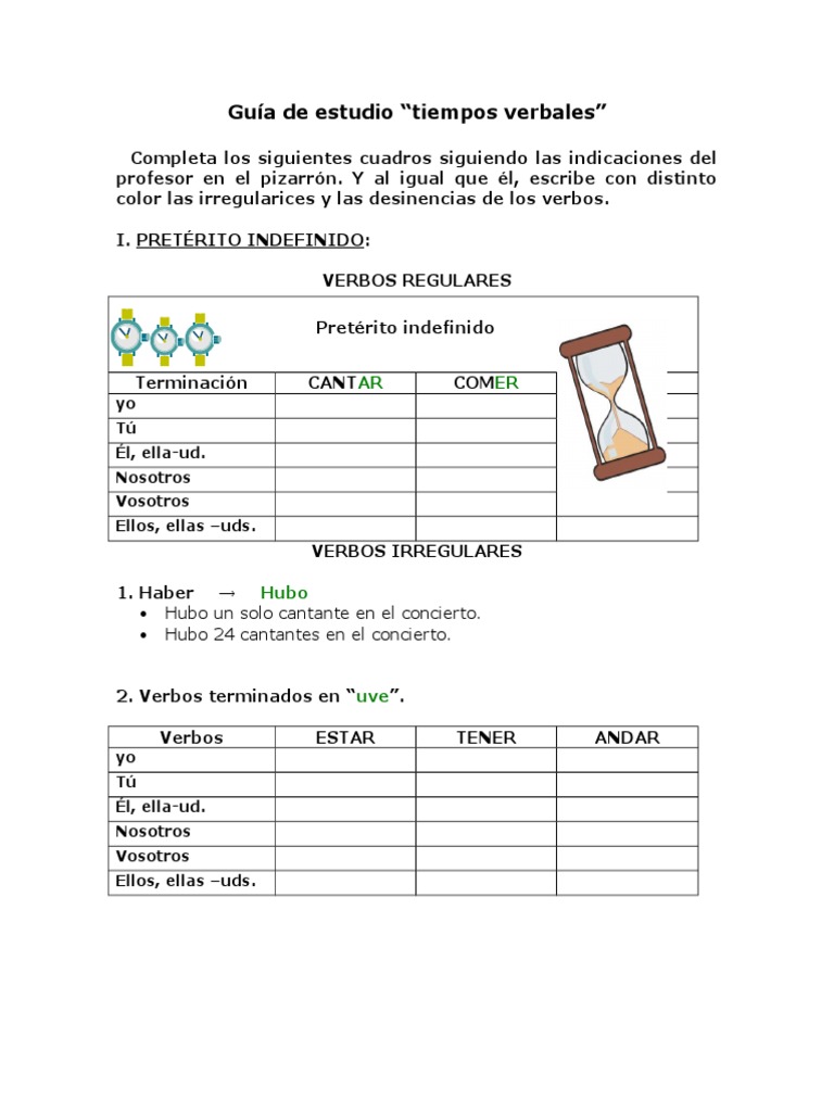 Guía Tiempos Verbales Cuarto Basico | PDF | Verbo | Conjugación gramatical