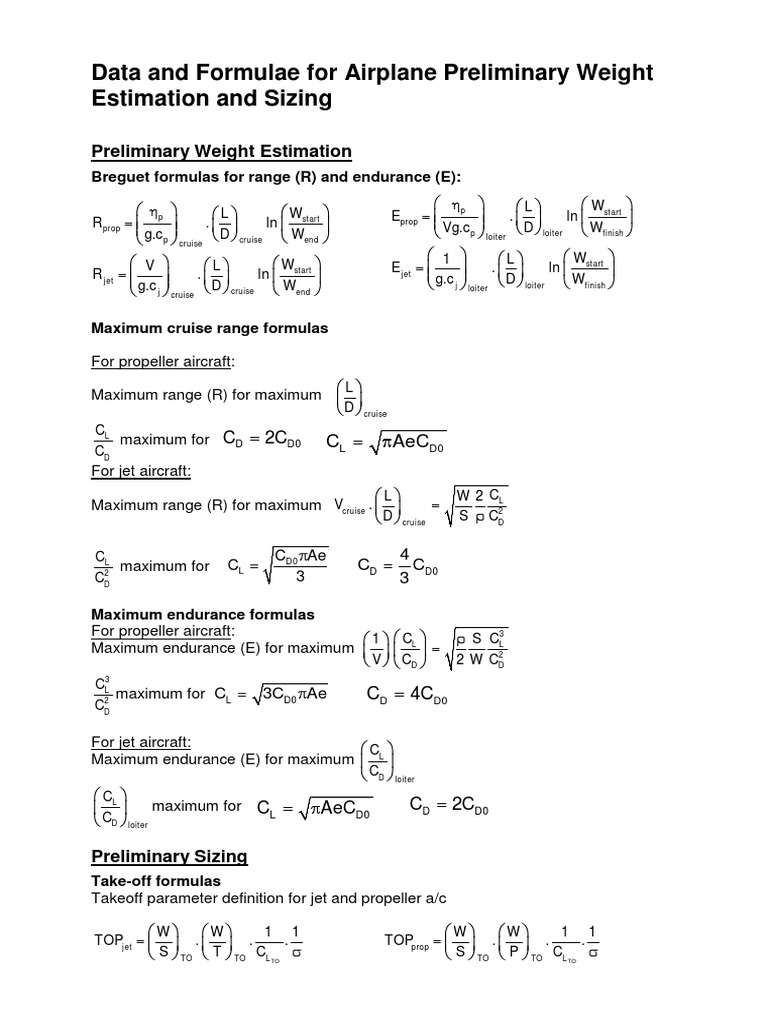 Formula Sheet Aircraft Tutorials | PDF | Aircraft | Aeronautics