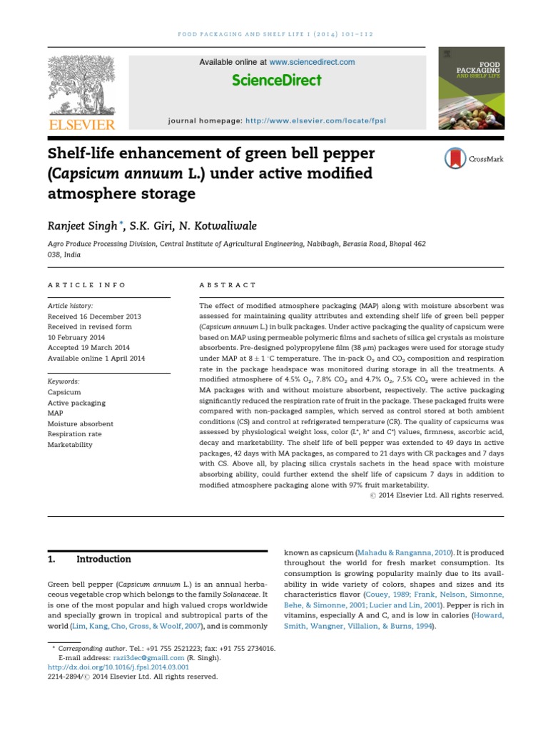 Singh Et Al, 2014. Shelf-Life Enhancement of Green Bell Pepper ...