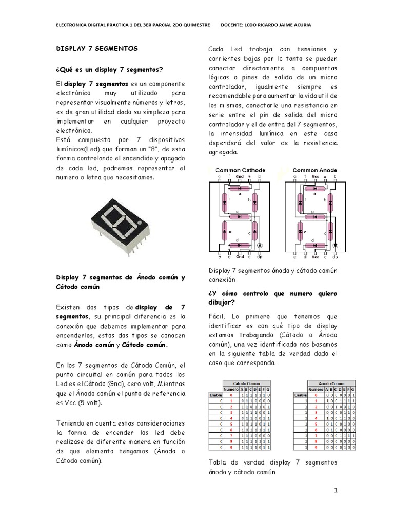 Display 7 Segmentos Practica 1 3er Parcial. | PDF | Diodo emisor de luz | Electrónica