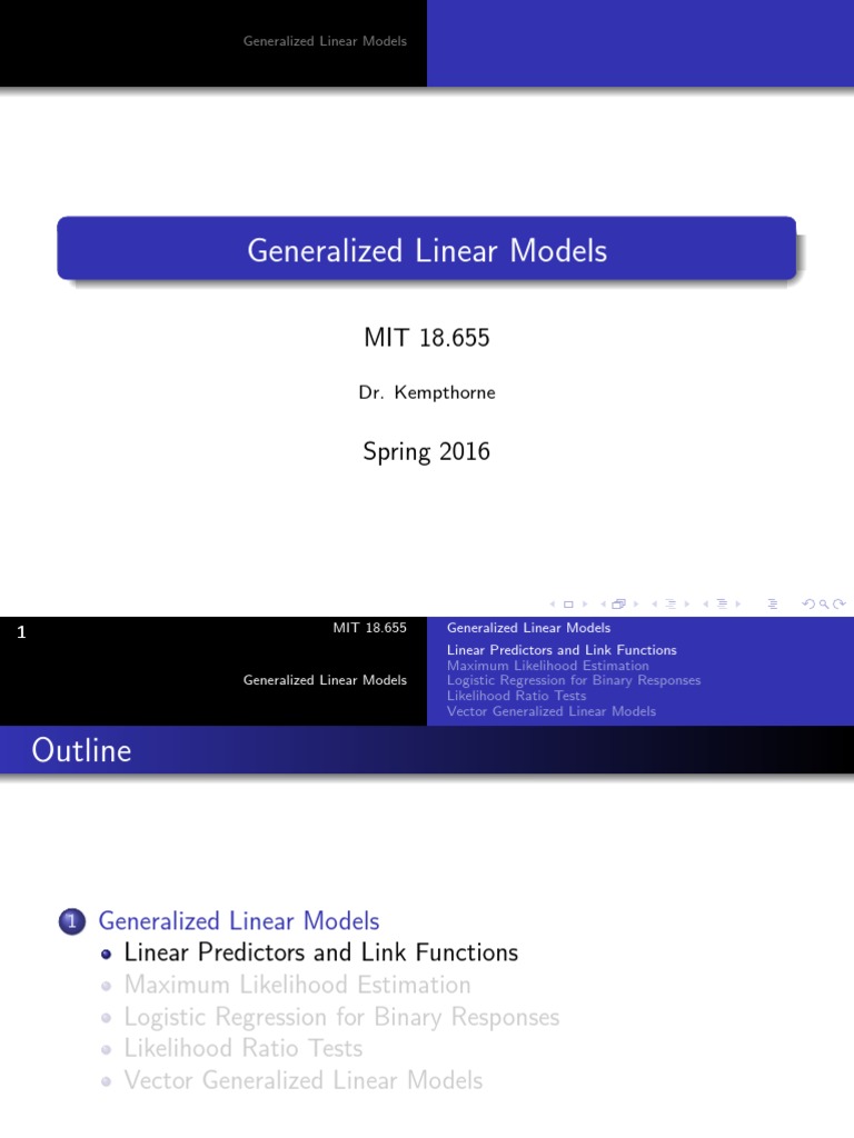 Generalized Linear Models: Dr. Kempthorne | PDF | Logistic Regression ...