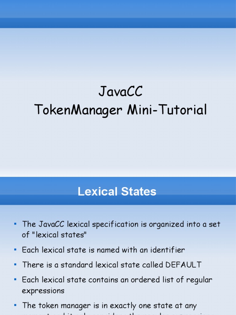Javacc Tokenmanager Mini-Tutorial | PDF | Parsing | Regular Expression