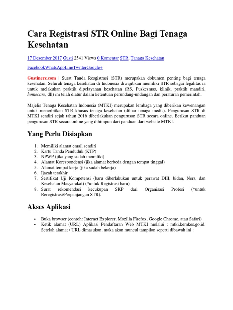 Registrasi STR Online Bagi Tenaga Kesehatan | PDF